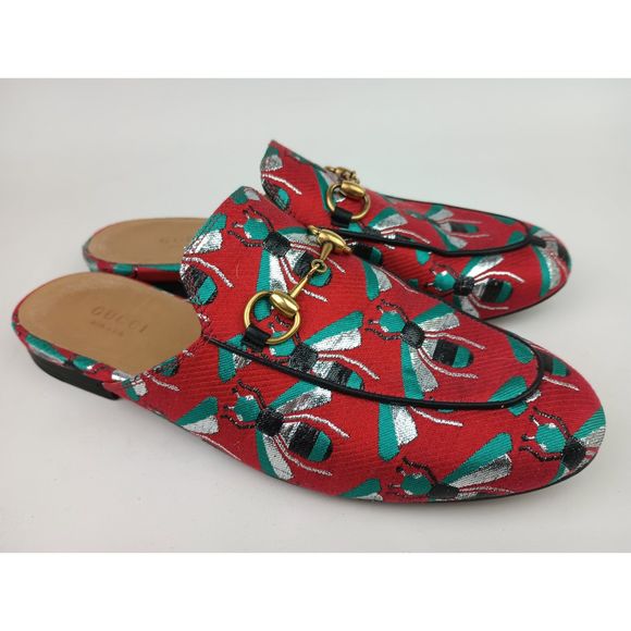 Gucci | Shoes | Gucci Womens Bumble Bee Princetown Red Fabric Brocade ...